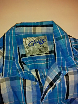 Chalc Button Up Shirt Men's Size Medium Long Sleeve Blue Plaid Casual | eBay