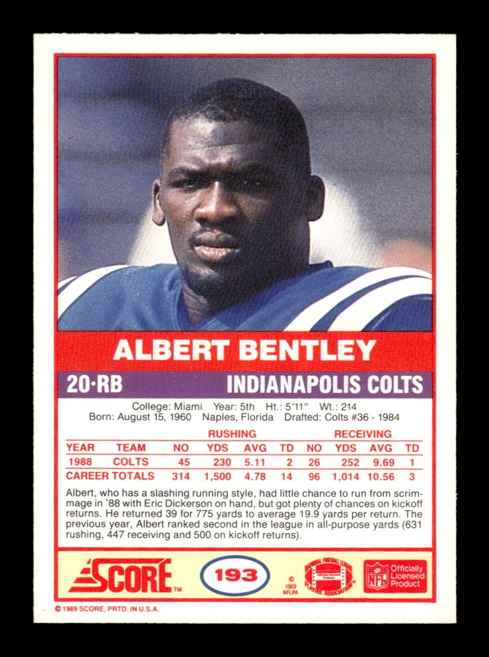 1989 Score #193 Albert Bentley | eBay