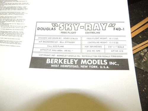 Model Airplane Plans Blueprints Berkeley Models Douglas Sky Ray F4D-1 ...