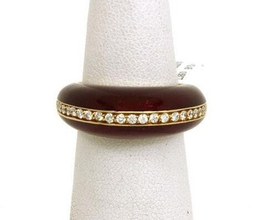 Alessandro Fanfani Gold Diamond Ring Enamel 18k Yellow Dome Band | eBay