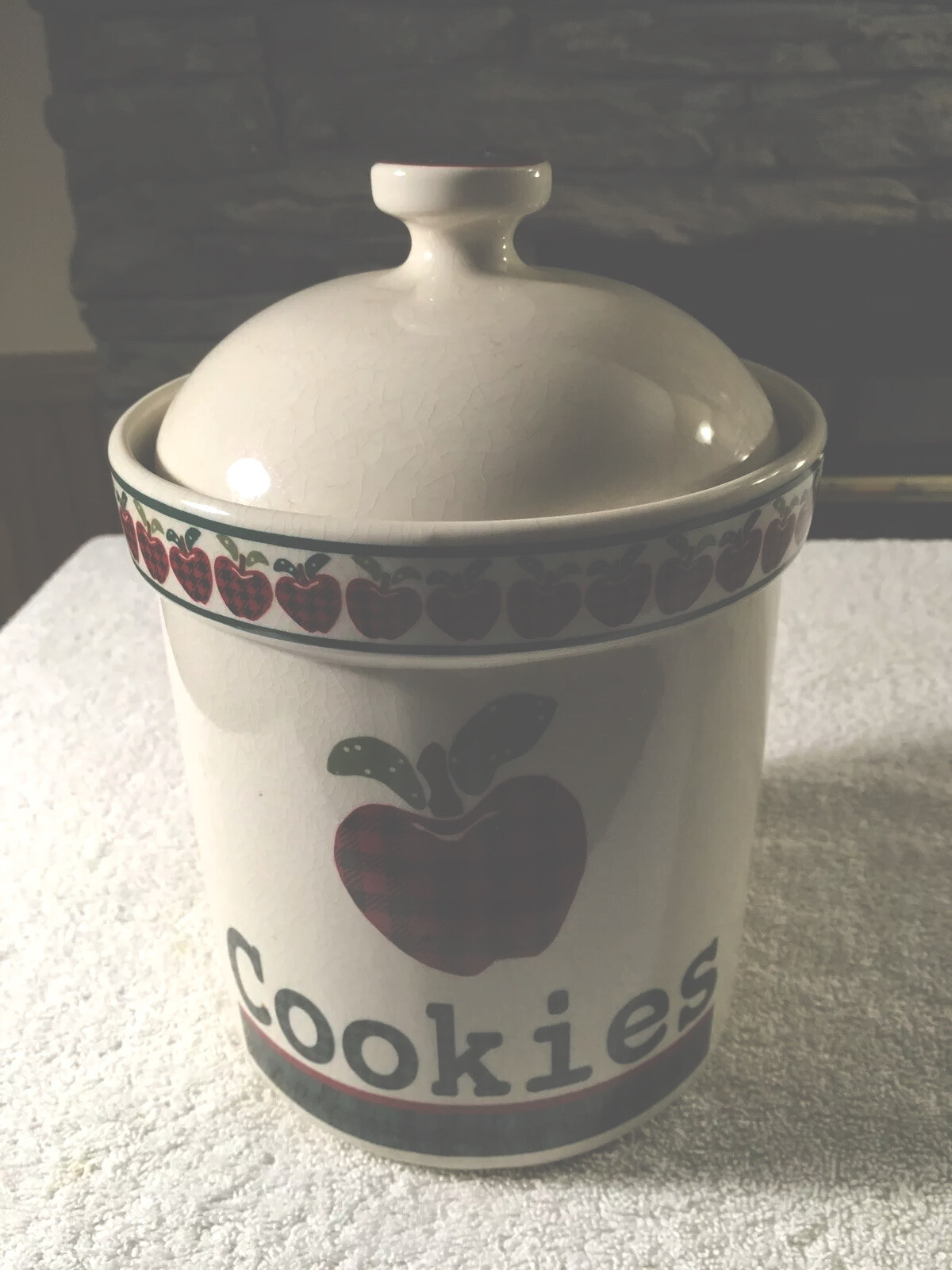 Ingleman Design Applejack Cookie Jar Plaid Flannel Apple Vintage ...