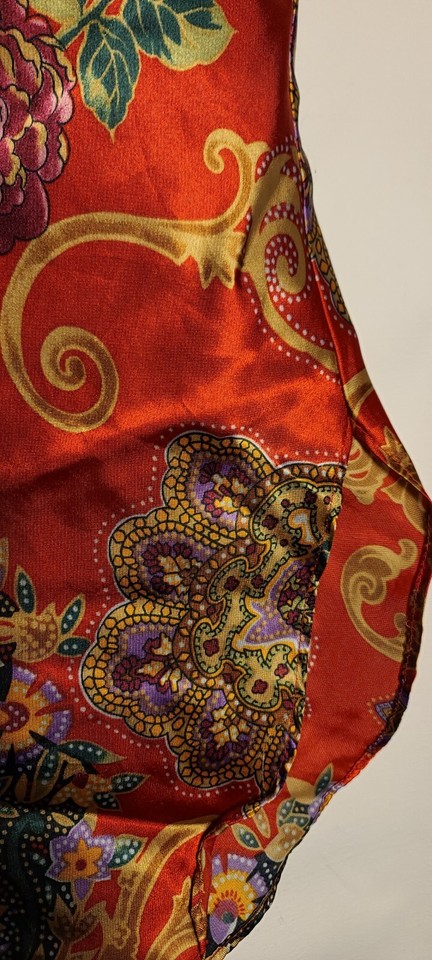 Vintage 80’s 90’s Floral Lingerie Liquid Satin Red Short Cap Sleeves No ...