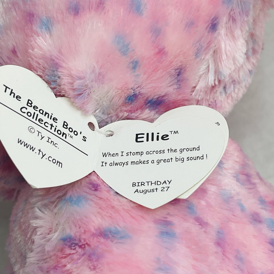 2 Ellie Ty Beanie Boo's Pink Elephants 6” & 9” Glitter Eyes B-Day 8/27 ...