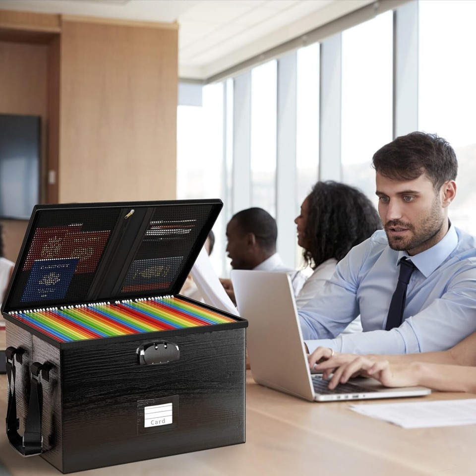 Fireproof Document Box File Organizer - Portable Locking Filing Storage ...