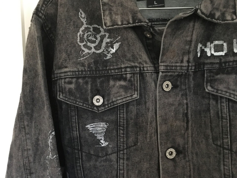 Brooklyn Cloth Black Jean Jacket. No Luck. Scribble/Doodle. Large | eBay