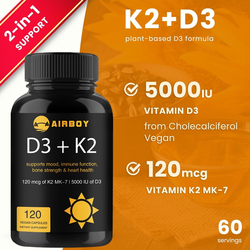 120pcs Vitamin D3 5000 IU + K2 120mcg - Joint Health, Immune and Heart ...