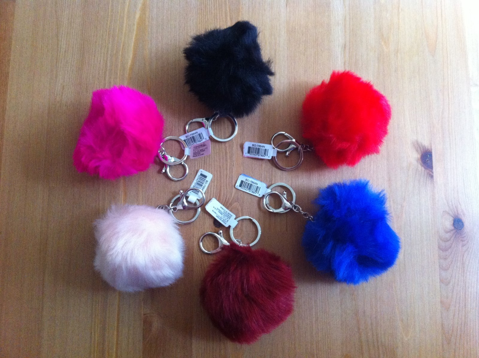 NEW FUZZY POMPOM PURSE POOF KEYCHAIN ACCESSORIES red pink black etc | eBay