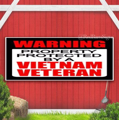 WARNING Protected by Vietnam Veteran War Hero Man Cave Banner Sign with ...