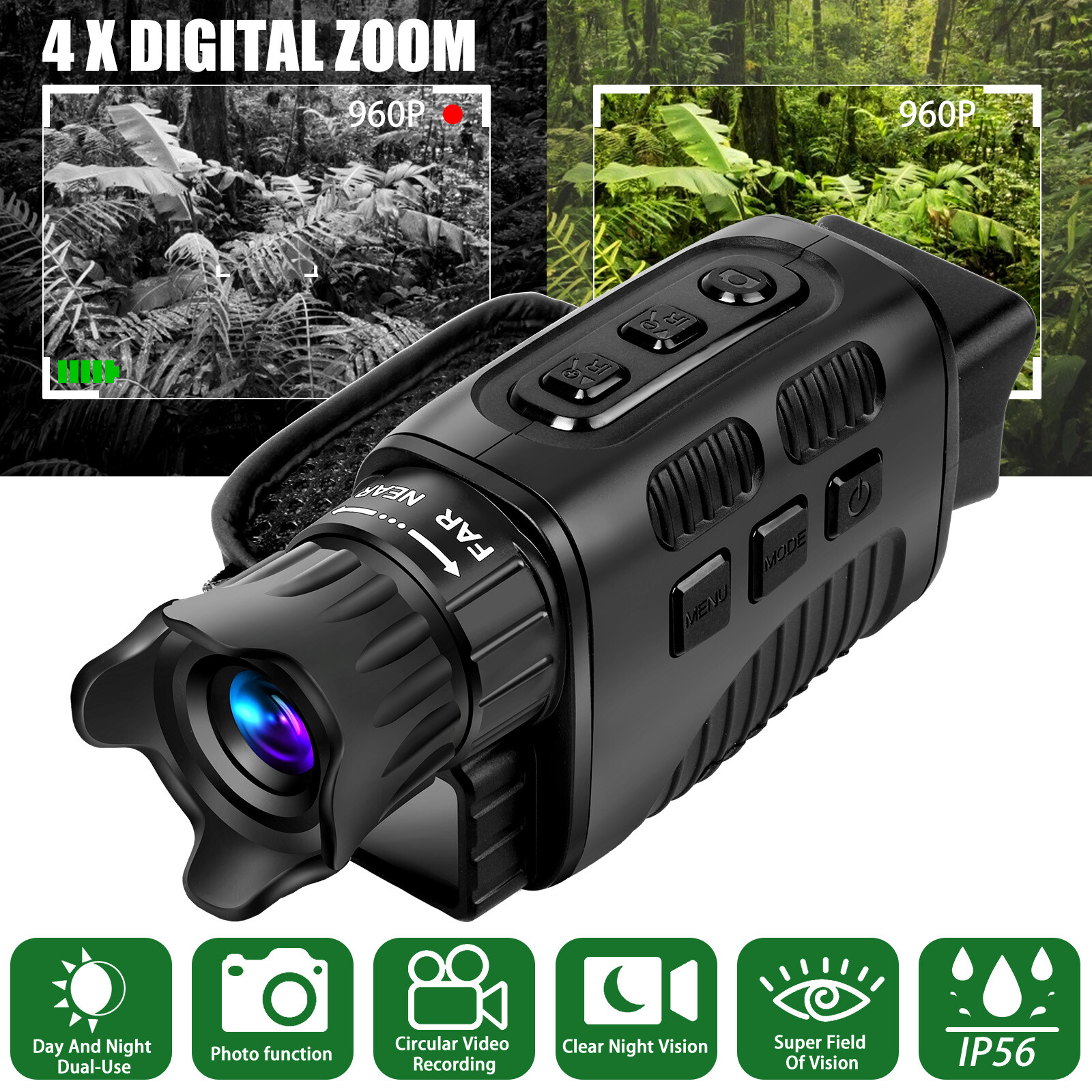 HD Digital Night Vision Monocular 4X Zoom 850nm Infrared Scope IR ...