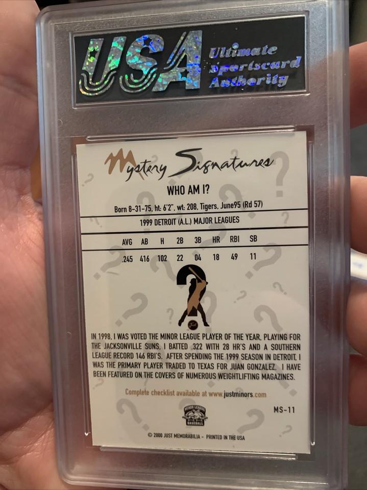 2000 Just Graded 2K Gabe Kapler Mystery Signatures #MS-11 GRADED USA ...