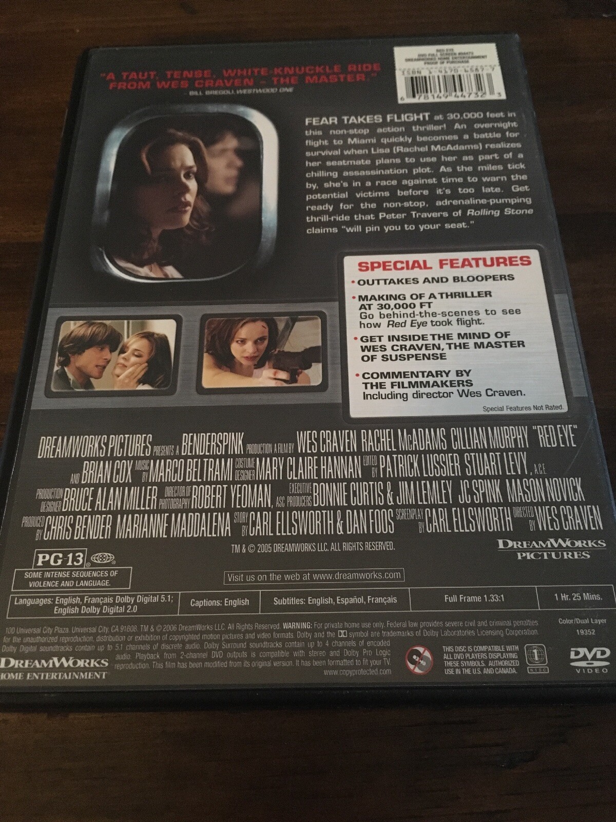 Red Eye (DVD, 2006, Widescreen) Rachel McAdams Cillian Murphy ...