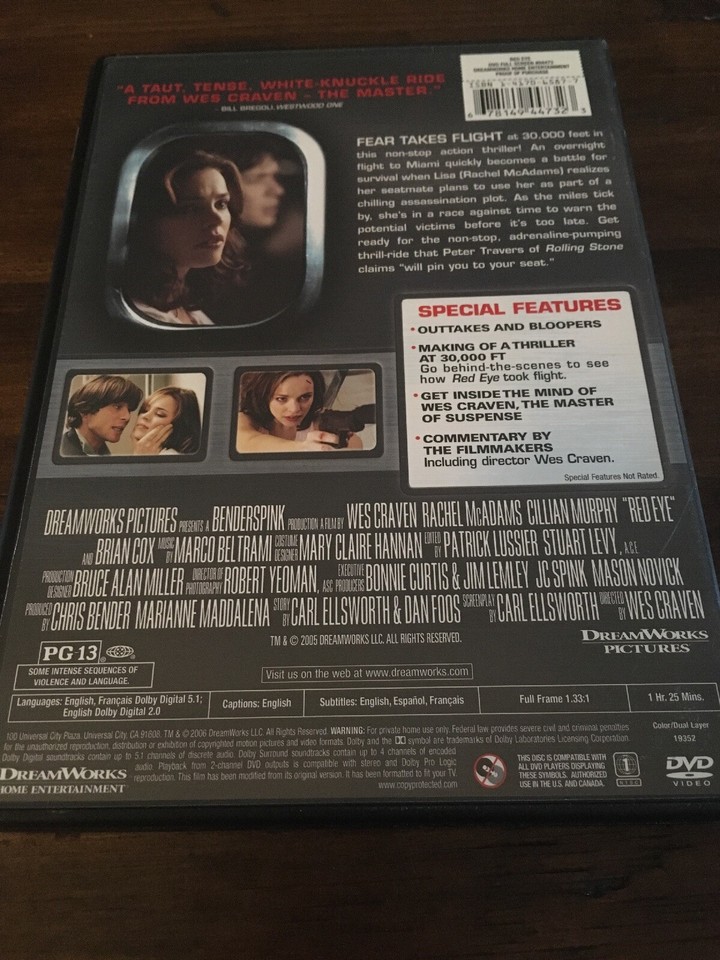 Red Eye (DVD, 2006, Widescreen) Rachel McAdams Cillian Murphy ...