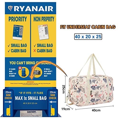 for Ryanair Airlines Cabin Bag 40x20x25 Underseat Foldable Travel ...
