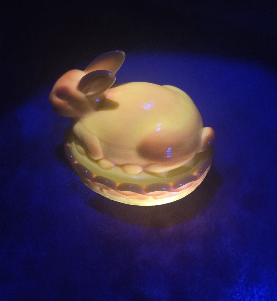 NEW color Dandelion yellow Mosser ~ Bunny on basket nest dish ~GLOWS | eBay