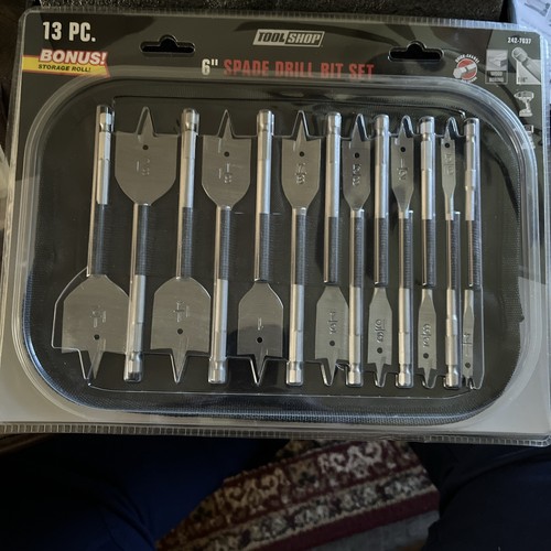 Tool Shop 13pc 6” Spade Drill Bit Set w/Storage Roll: 1/4" Quick Change ...
