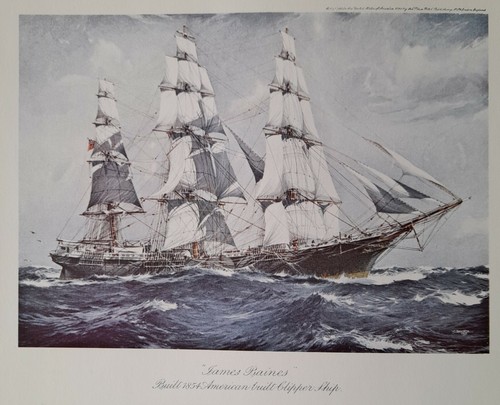 VINTAGE SAIL SHIP PRINT JAMES BAINES AMERICAN BUILT CLIPPER SHIP (1854 ...