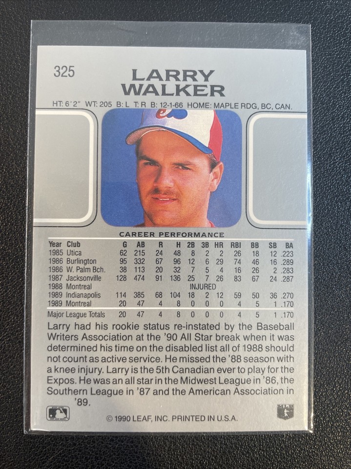 1990 LEAF ROOKIE LARRY WALKER CARD #325 Montreal Expos | eBay