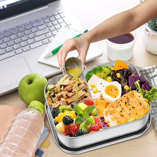 Stainless Steel Bento Box 3 Sections Food Box with Handle 1000ml Metal ...