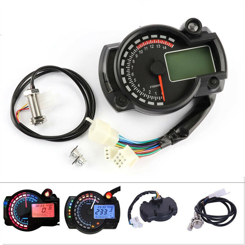 LCD Digit 15000rpm Motorcycle Speedometer Tachometer Gauge Odometer ...