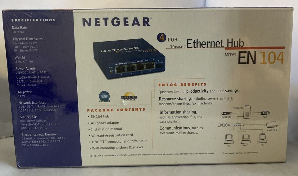 Four port 10 base T ethernet hub model EN104 New! Sealed 606449000047| eBay