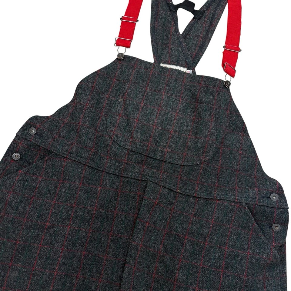 Bemidji Woolen Mills Overalls Men's XL Gray Windowpane Plaid Wool Bibs ...