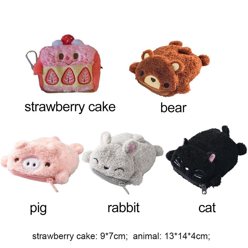 Pendant Cartoon Strawberry Cake Coin Purse Plush Animal Bear Pig Rabbit ...