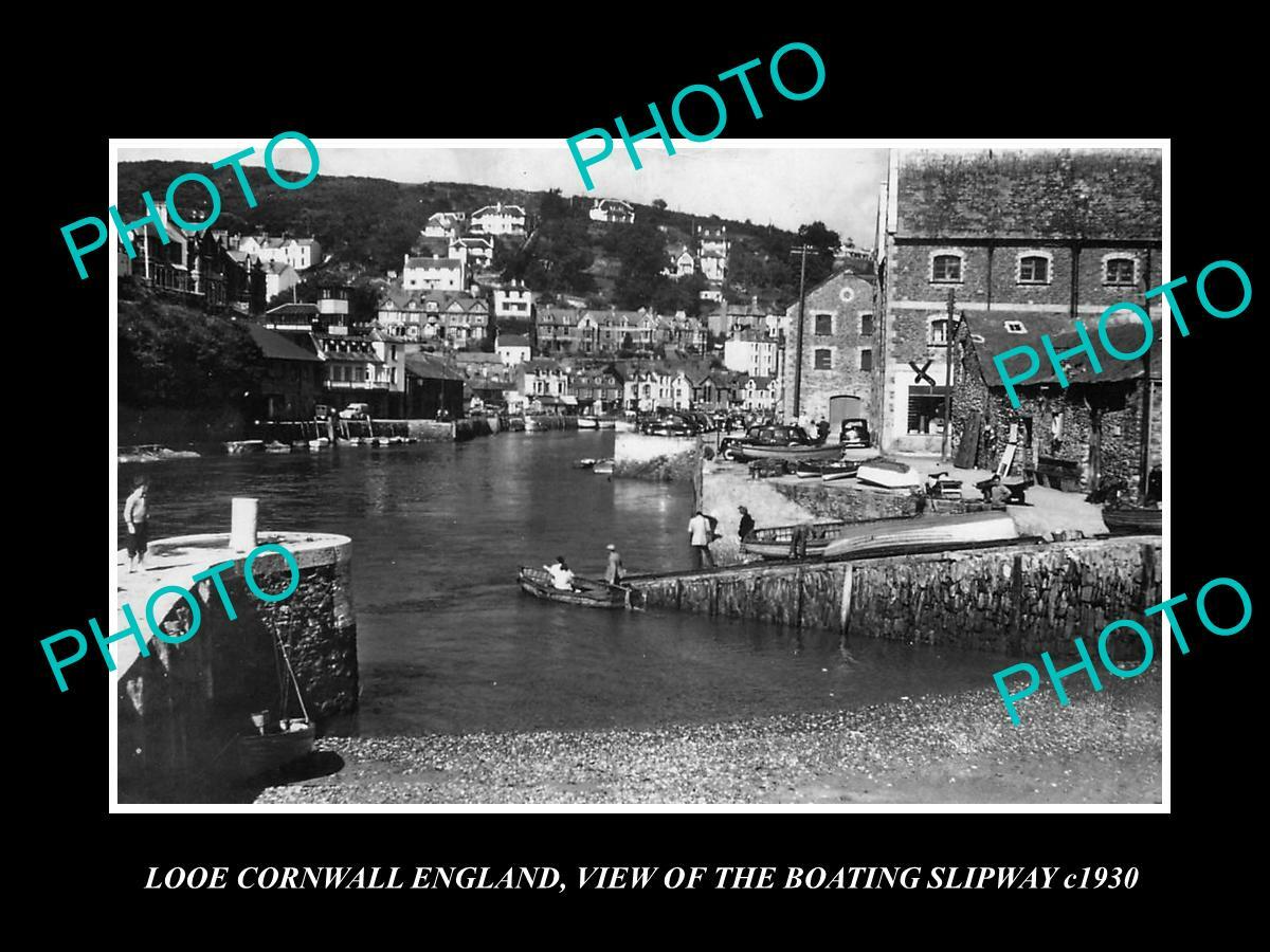 OLD 8x6 HISTORIC PHOTO LOOE CORNWALL ENGLAND VIEW OF THE BOAT SLIPWAY ...