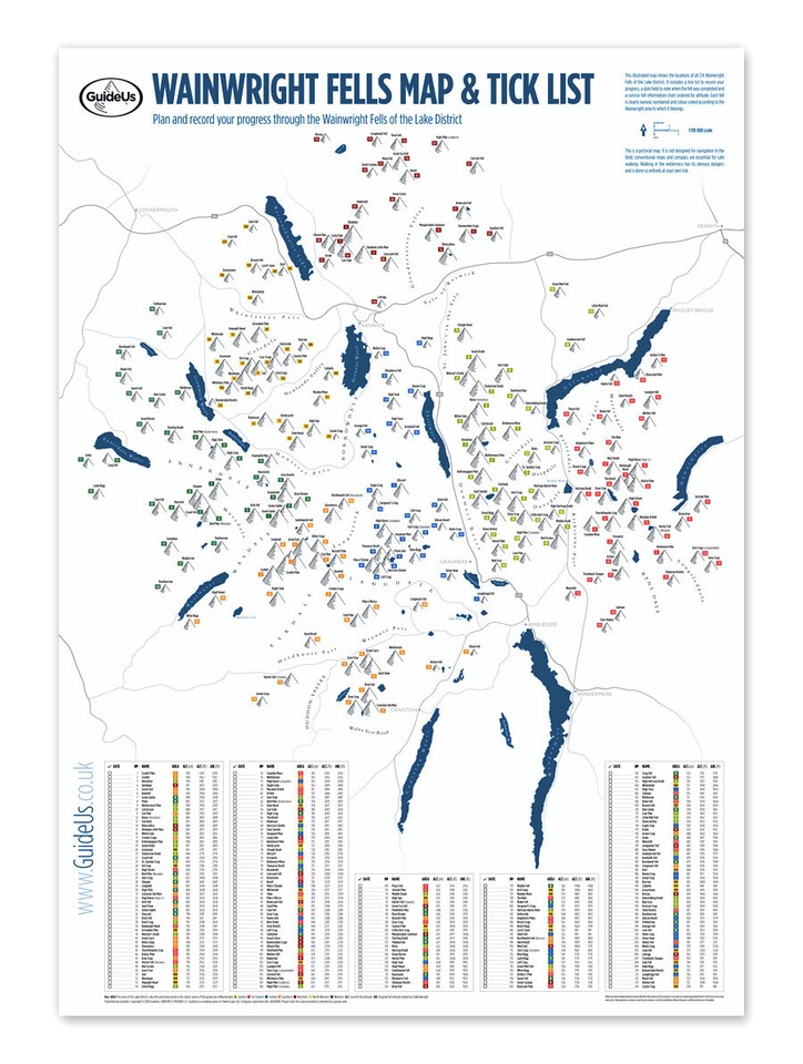 214 Wainwright Fells Map with Tick-List Guide Lake District Peak ...