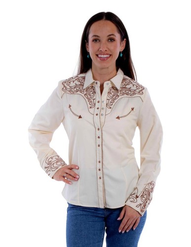 Scully Western Shirt Womens L/S Scroll Embroidered Yoke Snap F0_PL-912 ...
