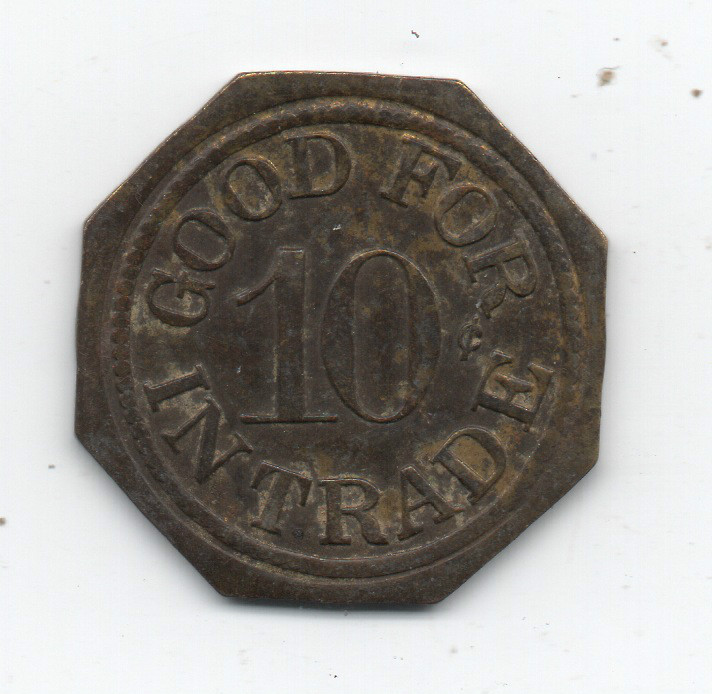 1910 Octagonal Brass Trade Token from Otto's Club Good for 10 Cents in ...