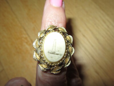 CL/VINTAGE SCRIMSHAW RING/LIGHTHOUSE/GOLD TONE/ADJUSTABLE! | eBay