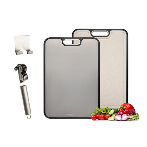 Titanium Cutting Board Double-Sided for Kitchen with Knife Sharpener ...
