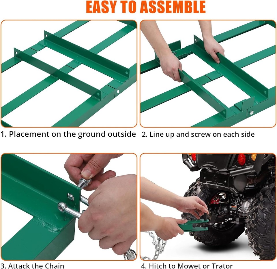 48/72/96" Drag Harrow Driveway Grader Behind Lawn Rake for ATV UTV ...