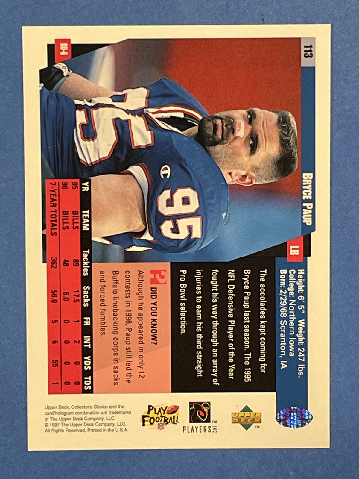 1997 Upper Deck Collector's Choice - #113 Bryce Paup for sale online | eBay