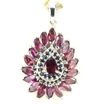 GORGEOUS REAL RHODOLITE GARNET,BLUE SAPPHIRE STERLING 925 SILVER ...