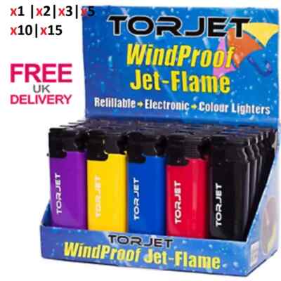 Torjet Windproof Turbo Jet Flame Lighter Refillable Assorted Colours ...