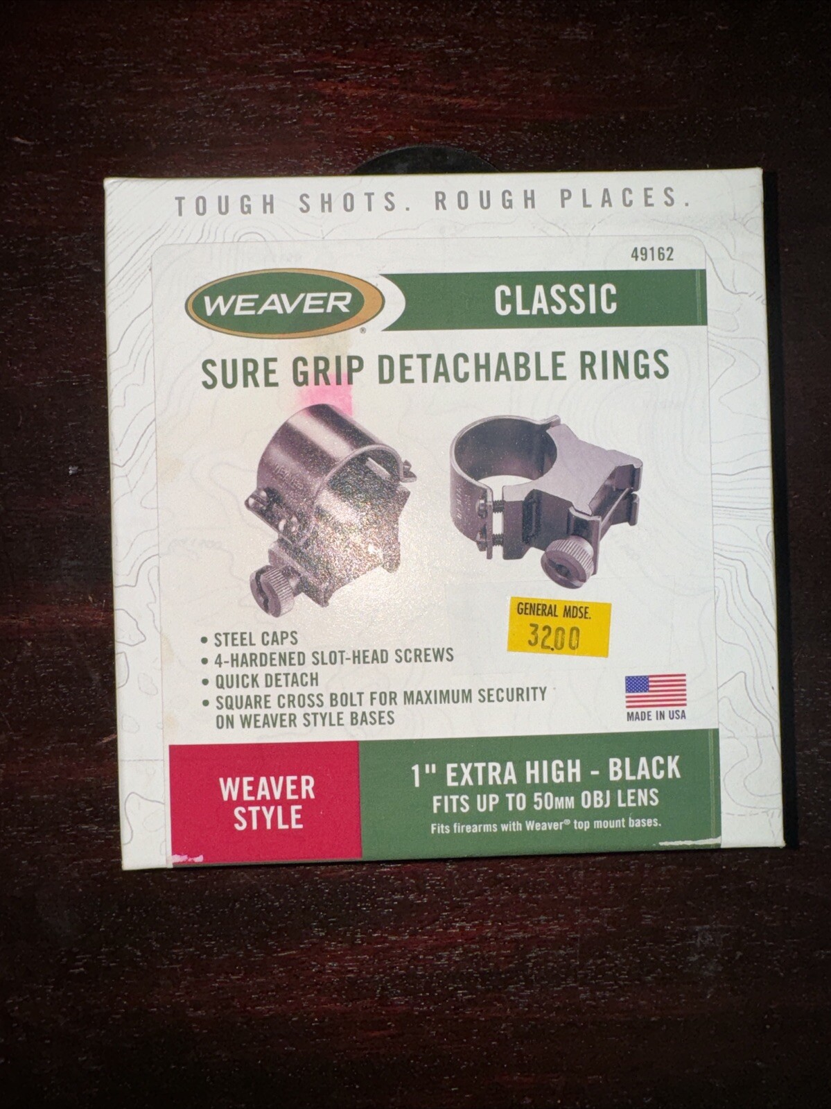 Weaver Sure Grip Detachable Scope Rings 1" Ext High Black 50mm ob max ...