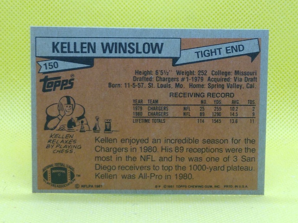 Kellen Winslow 1981 Topps ROOKIE #150 San Diego Chargers Missouri ...