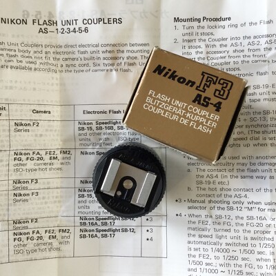 Nikon AS-4 Flash Unit Hot Shoe Coupler for F3 in Genuine Box English ...