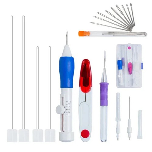 DIY Punch Needle Magic Embroidery Pen Set Kit 50 color Thread Kniting ...