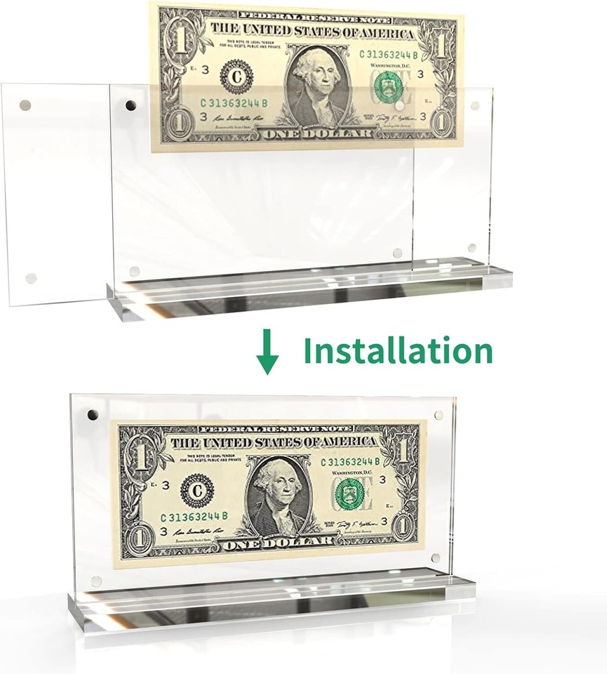 2Pack Acrylic Dollar Bill Display Frame Currency Paper Money Holder ...