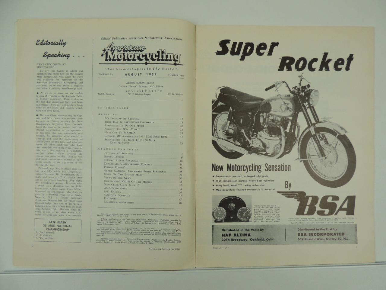 Vintage August 1957 AMERICAN MOTORCYCLING Magazine Harley-Davidson ...