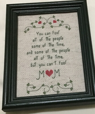 You Can’t Fool MOM 8” x 6” Framed Finished counted cross stitch Ecru ...