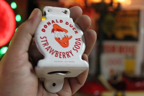 RARE 1950s DONALD DUCK STRAWBERRY POP BOTTLE OPENER STAMPED METAL ...