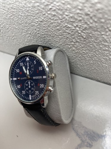 Migeer Watch Mens Silver Tone Bezel Round Blue Dial 44mm Needs Battery ...