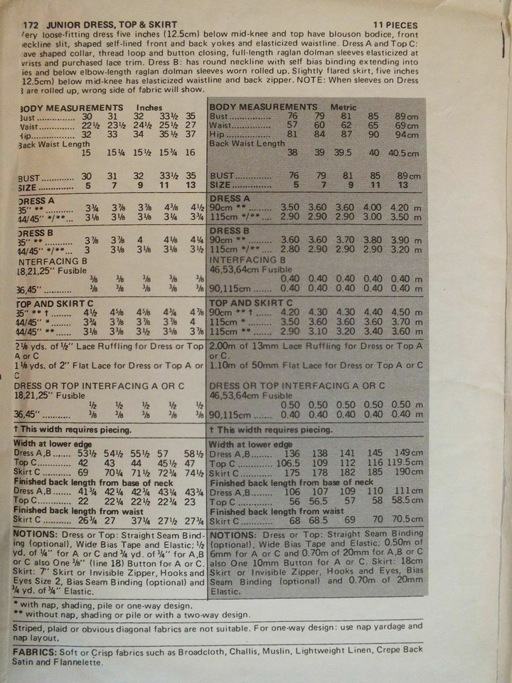 Fab VTG 70s BUTTERICK 6172 Juniors Dress or Top & Skirt PATTERN 5-7-9 ...