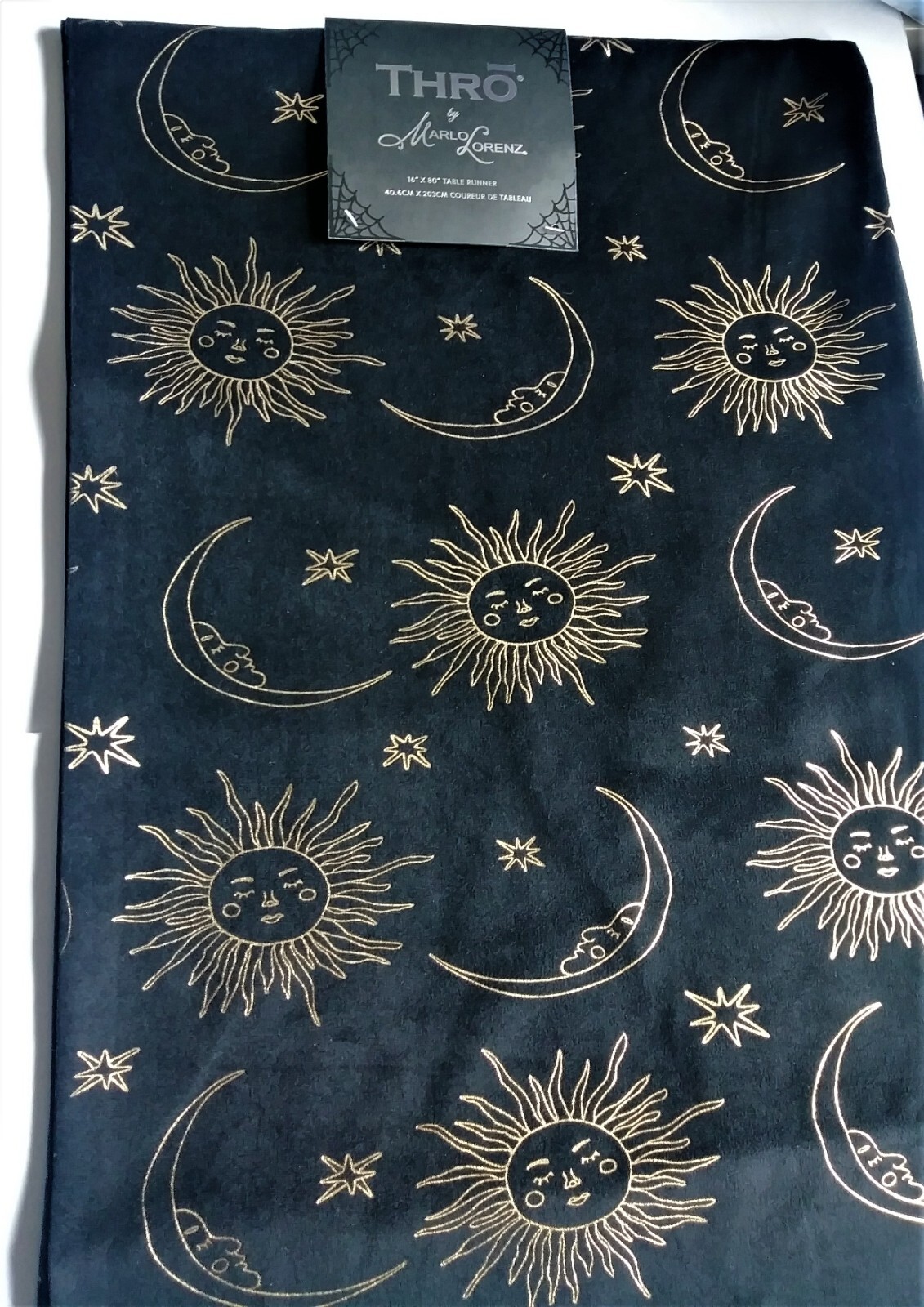 NWT Black/Gold Celestial Sun Moon Star 16x80 Table Runner Halloween ...