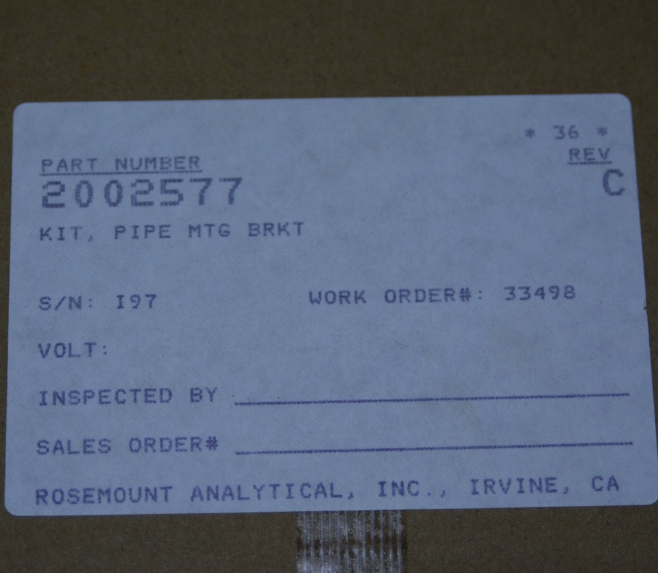 EMERSON ROSEMOUNT kit 2002577 Pipe Mounting Bracket for PH/ORP ...