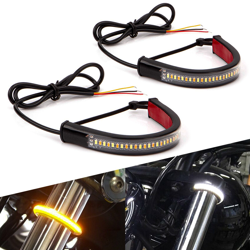 For Motorcycle Amber White LED Fork Turn Signal Indicators Blinkers ...