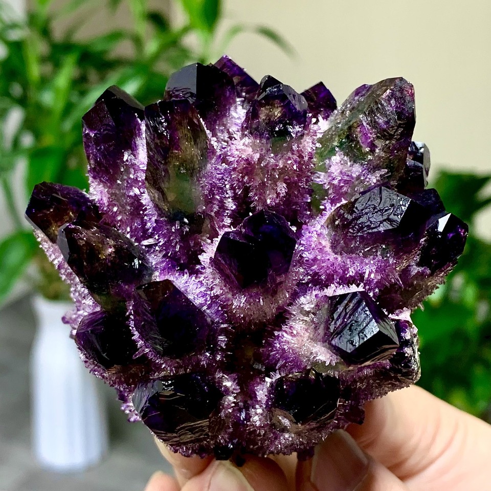 364G Newly discovered purple phantom crystal quartz cluster mineral ...
